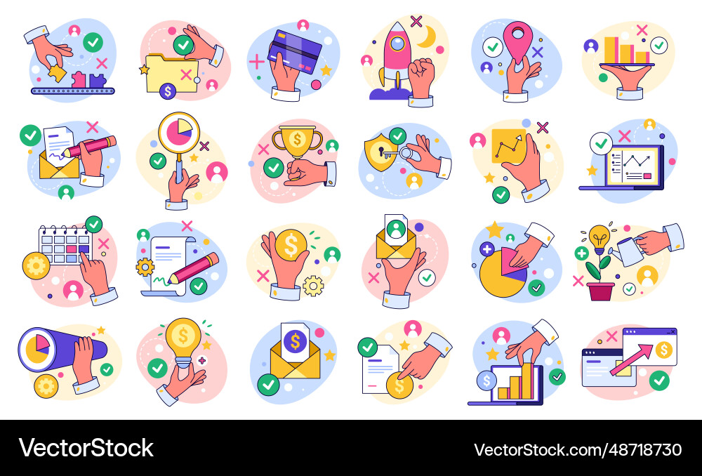 Business process icons related to team work Vector Image