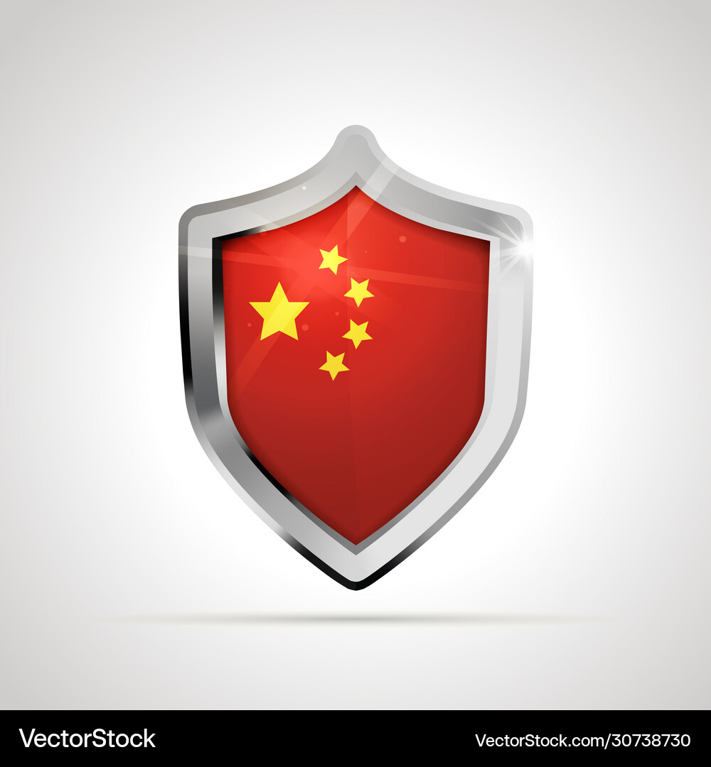 China flag projected as a glossy shield on a white