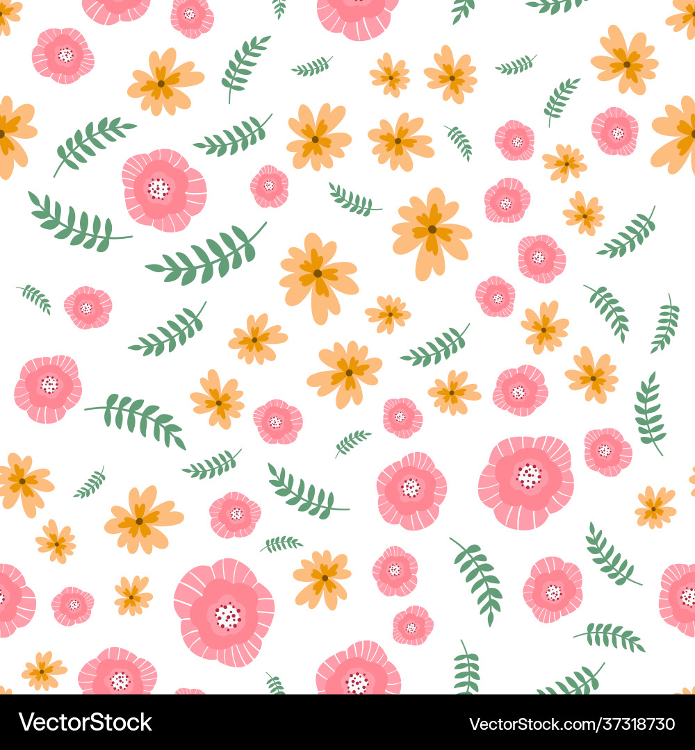 Floral pattern in doodle style with flowers Vector Image