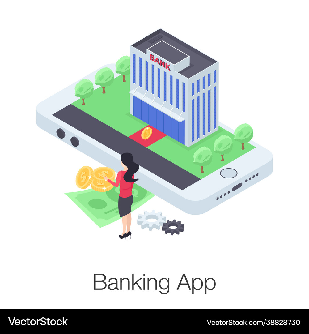 Mobile Banking App Isometric Royalty Free Vector Image