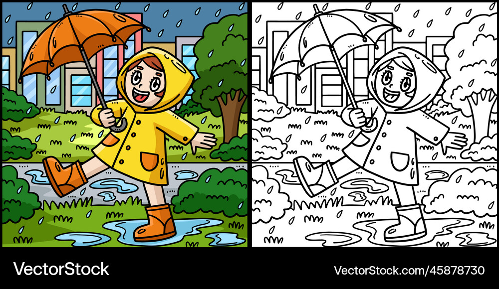 Rainy Day Girl Coloring Page Royalty Free Vector Image