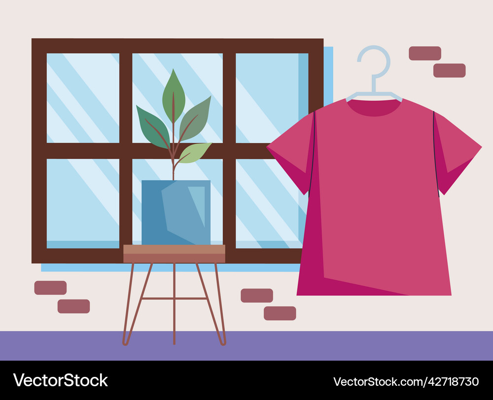 Shirt hanging and window Royalty Free Vector Image