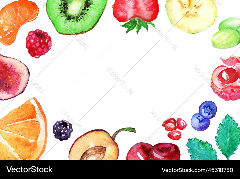 Watercolor fruit berry sweet frame isolated Vector Image