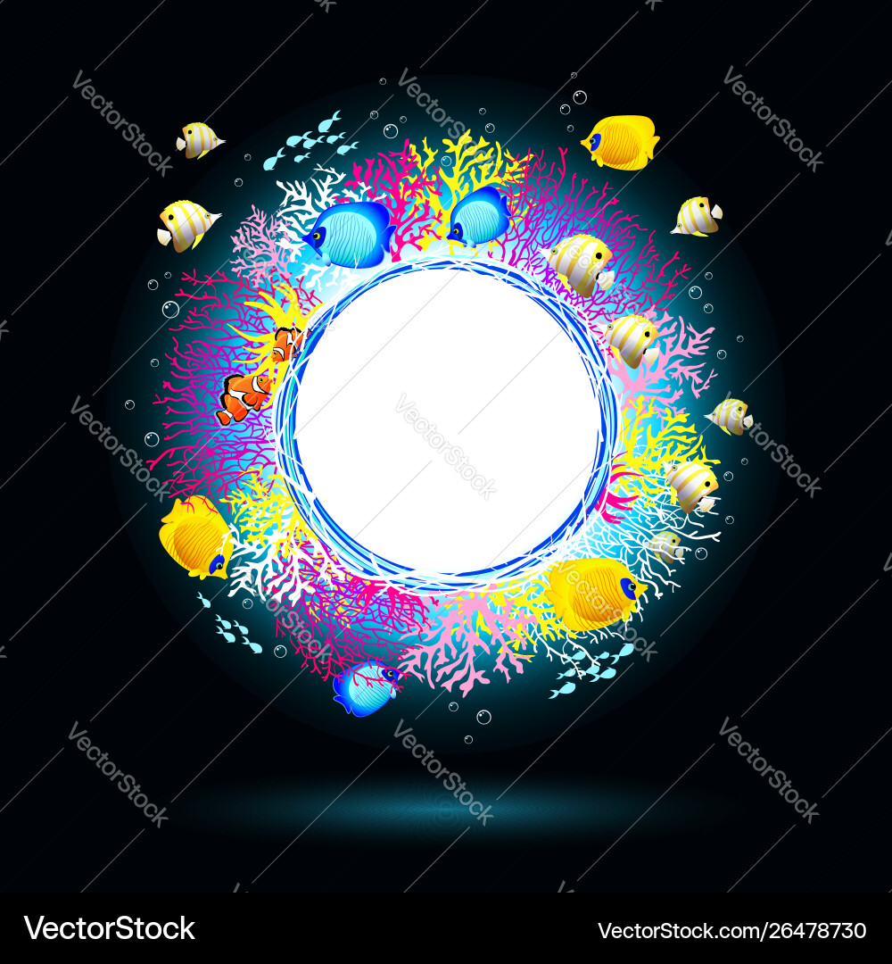 Wreath corals and bright sea fish Royalty Free Vector Image