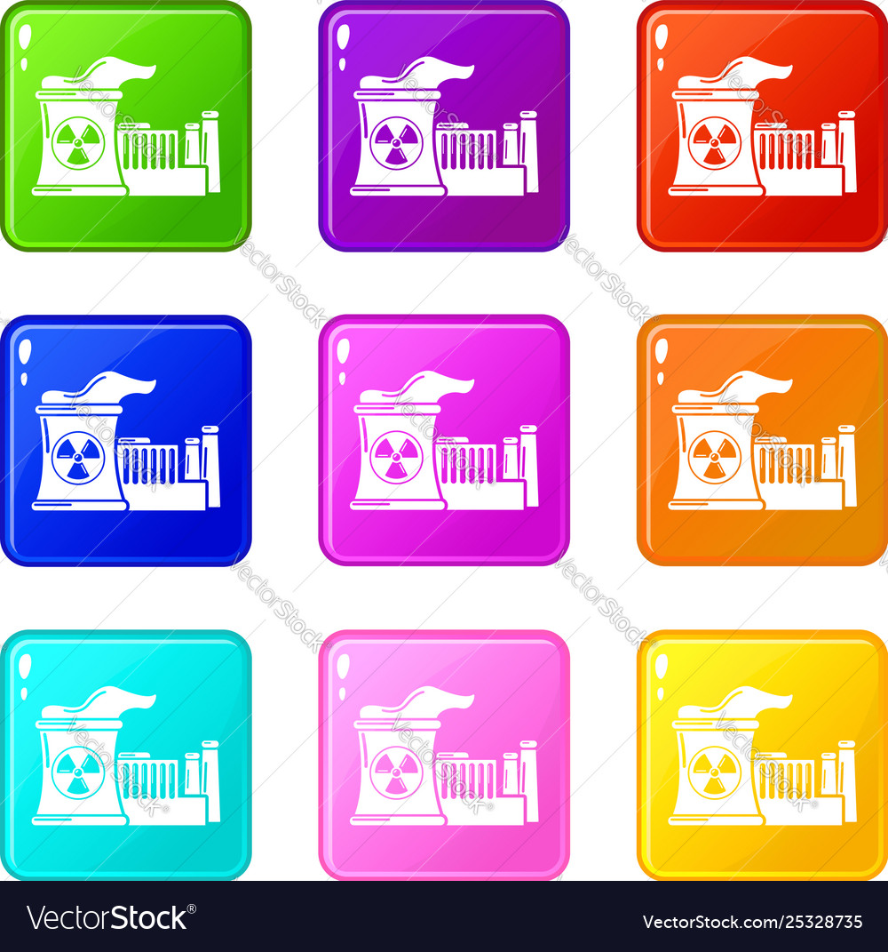 Atomic reactor icons set 9 color collection Vector Image