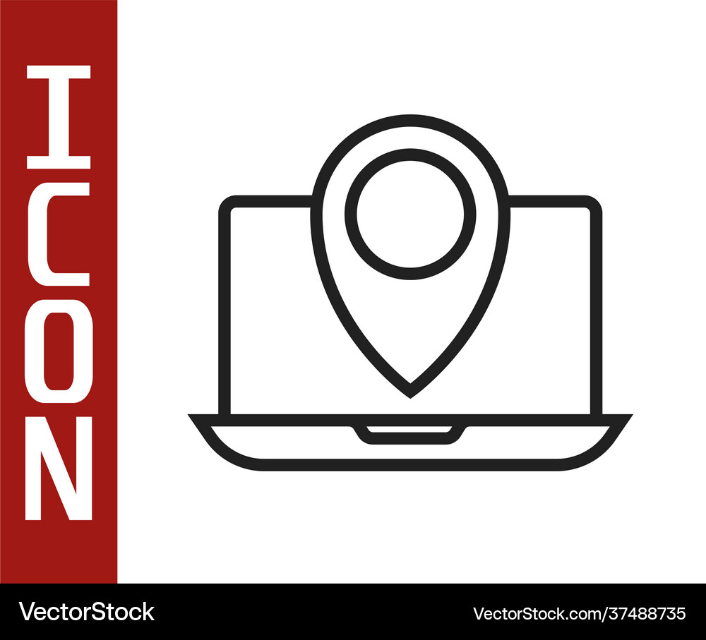 Black line laptop with location marker icon Vector Image