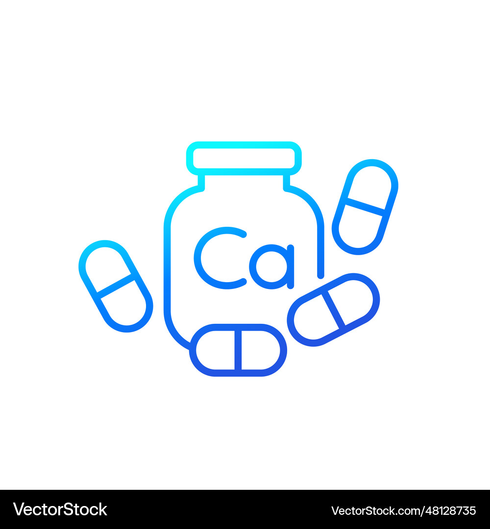Calcium supplement line icon with a bottle Vector Image