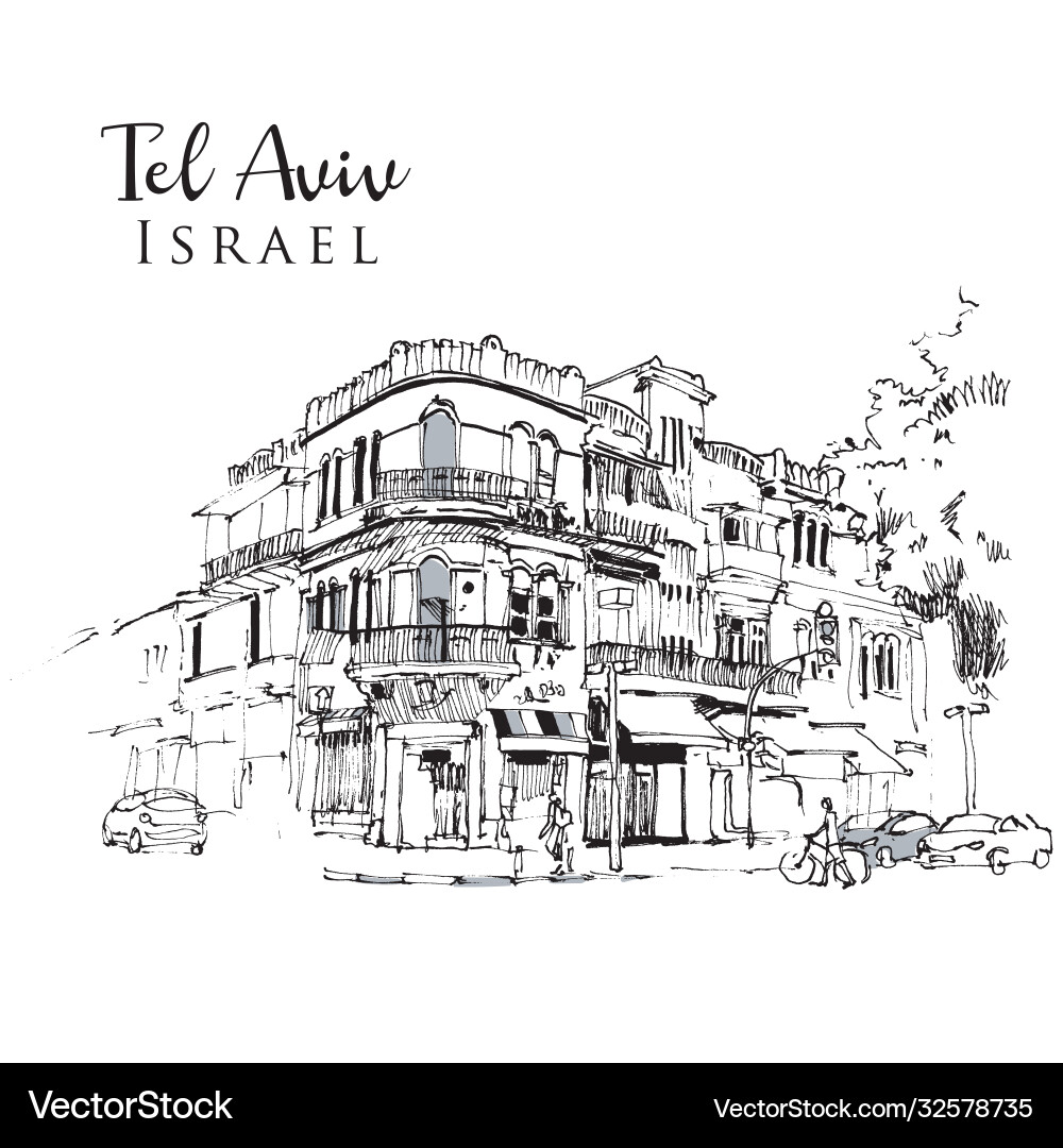 Drawing sketch tel aviv israel Royalty Free Vector Image