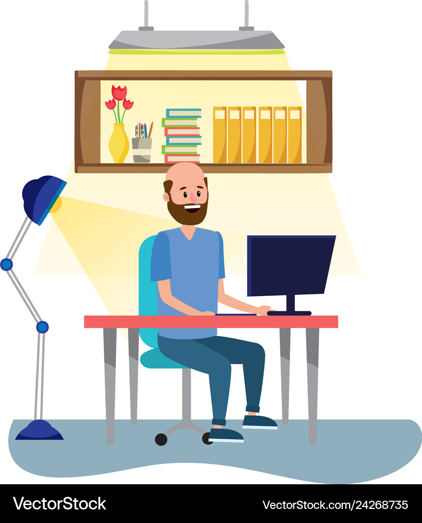 Online education man cartoon Royalty Free Vector Image