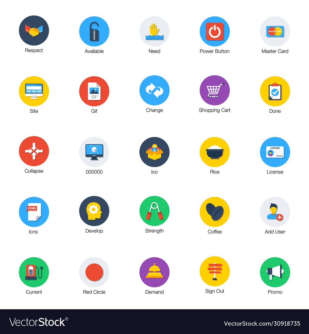 Pack flat rounded icons Royalty Free Vector Image