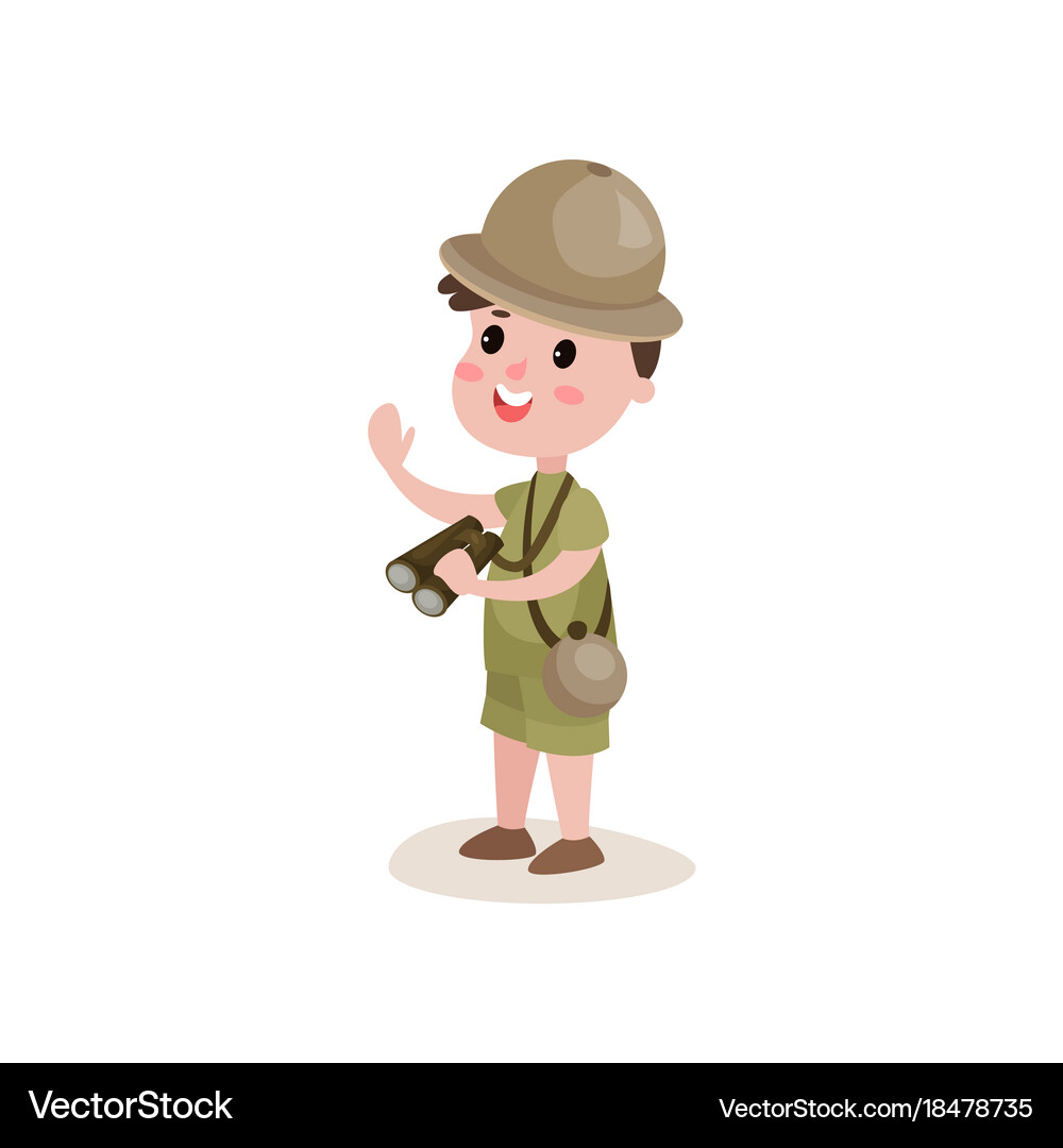 Smiling cartoon boy scout character standing Vector Image