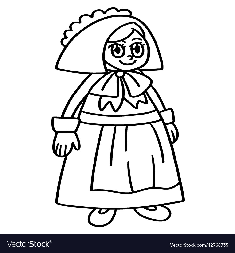 Thanksgiving pilgrim girl isolated coloring page Vector Image