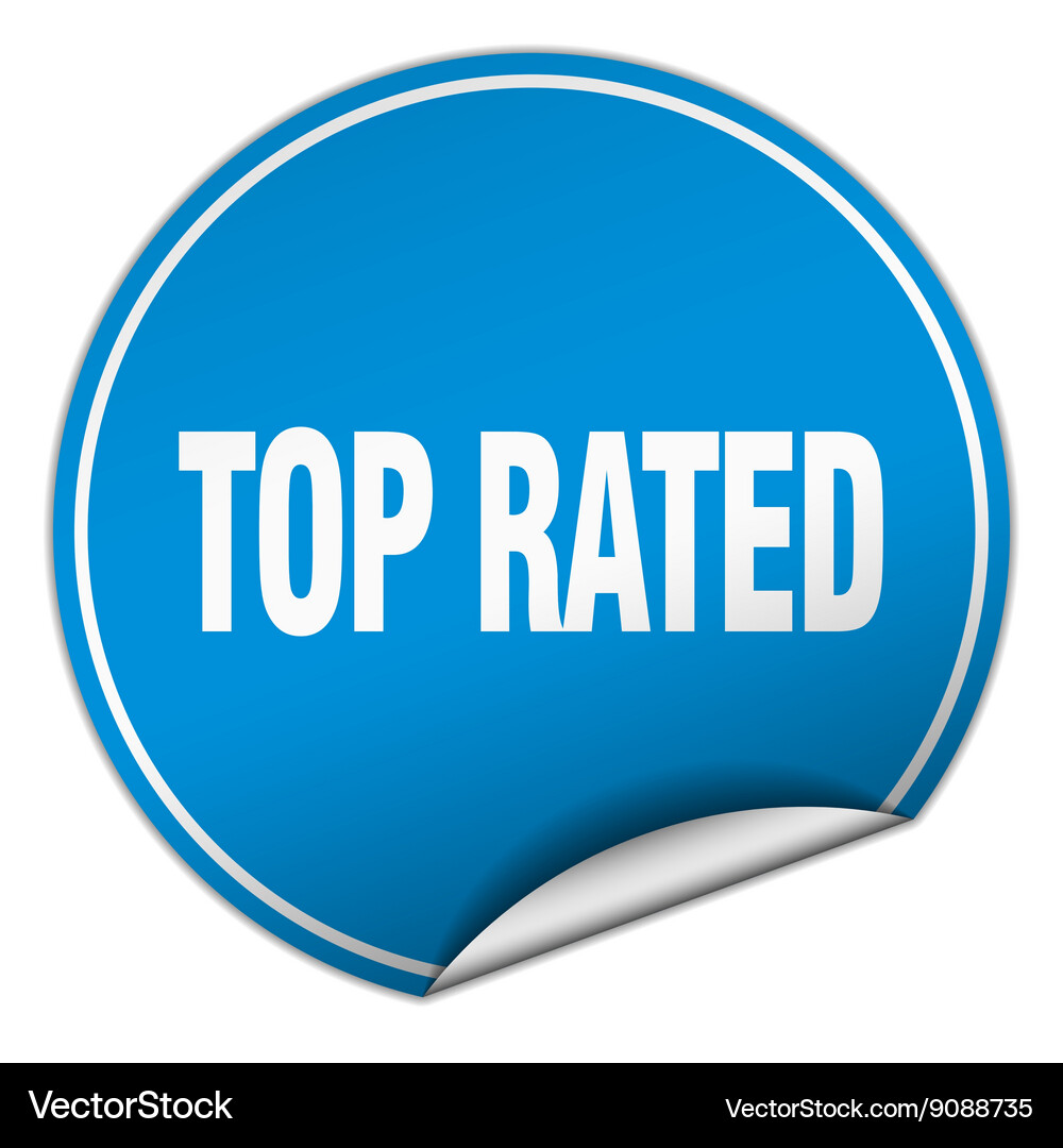 Top rated round blue sticker isolated on white Vector Image
