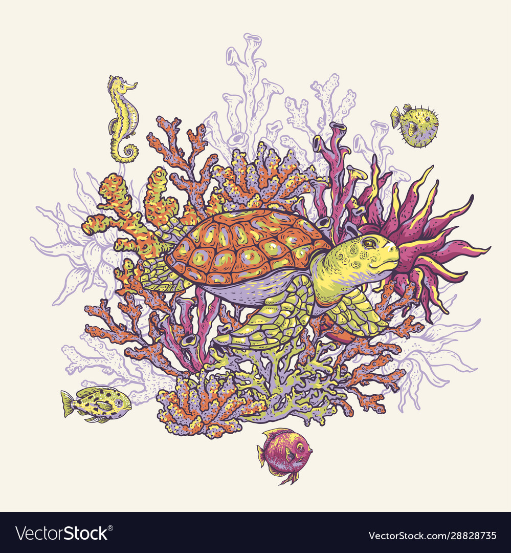 Vintage sea life natural greeting card underwater Vector Image