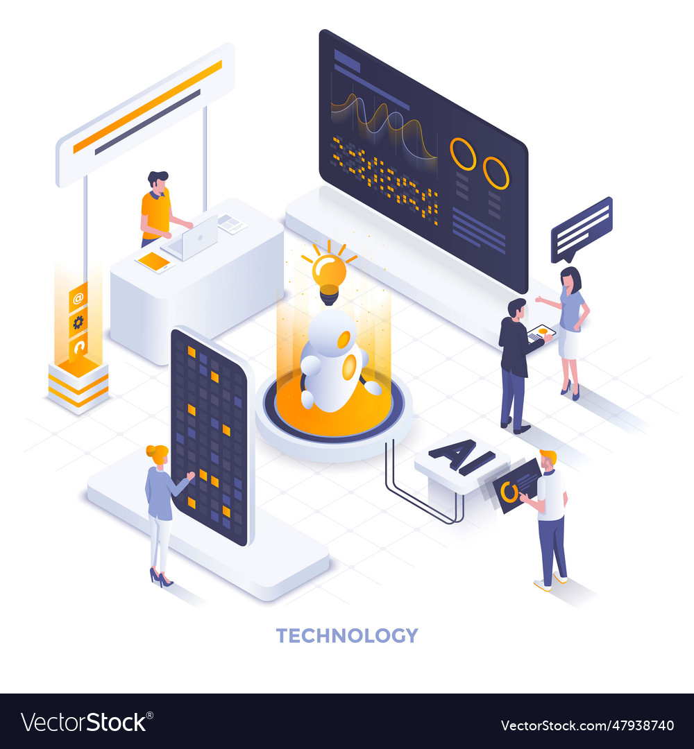 Flat color modern isometric design - technology Vector Image