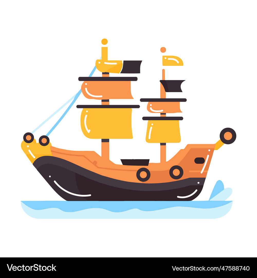 Hand drawn cute pirate ship in flat style Vector Image