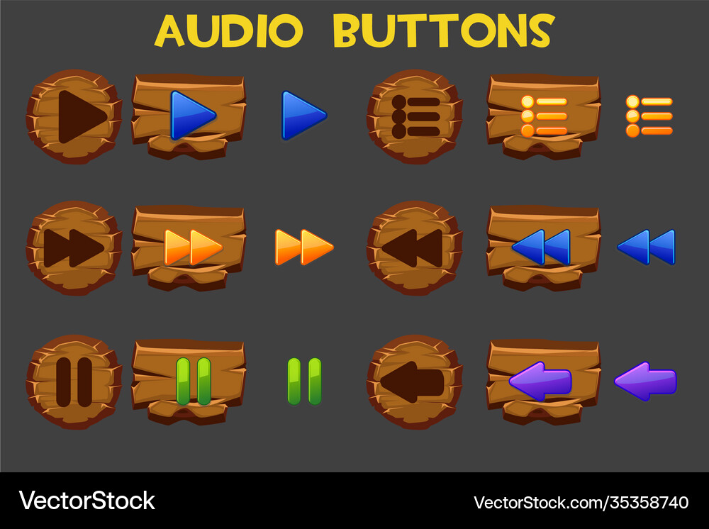 Isolated colored wooden audio buttons Royalty Free Vector