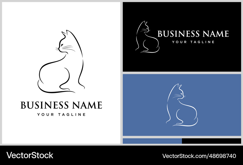 Line art luxury cat logo Royalty Free Vector Image