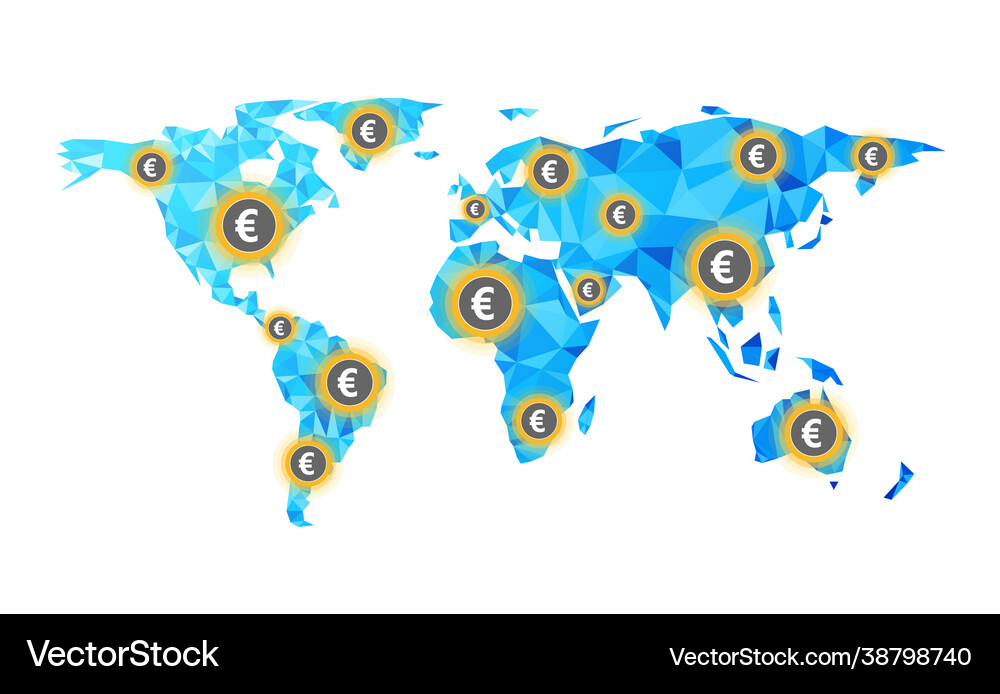 Polygonal world map with euro sign Royalty Free Vector Image