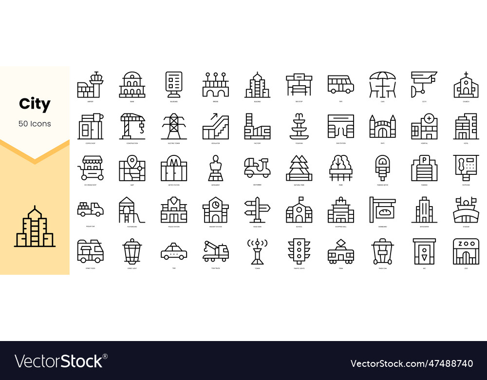 Set of city icons simple line art style pack Vector Image