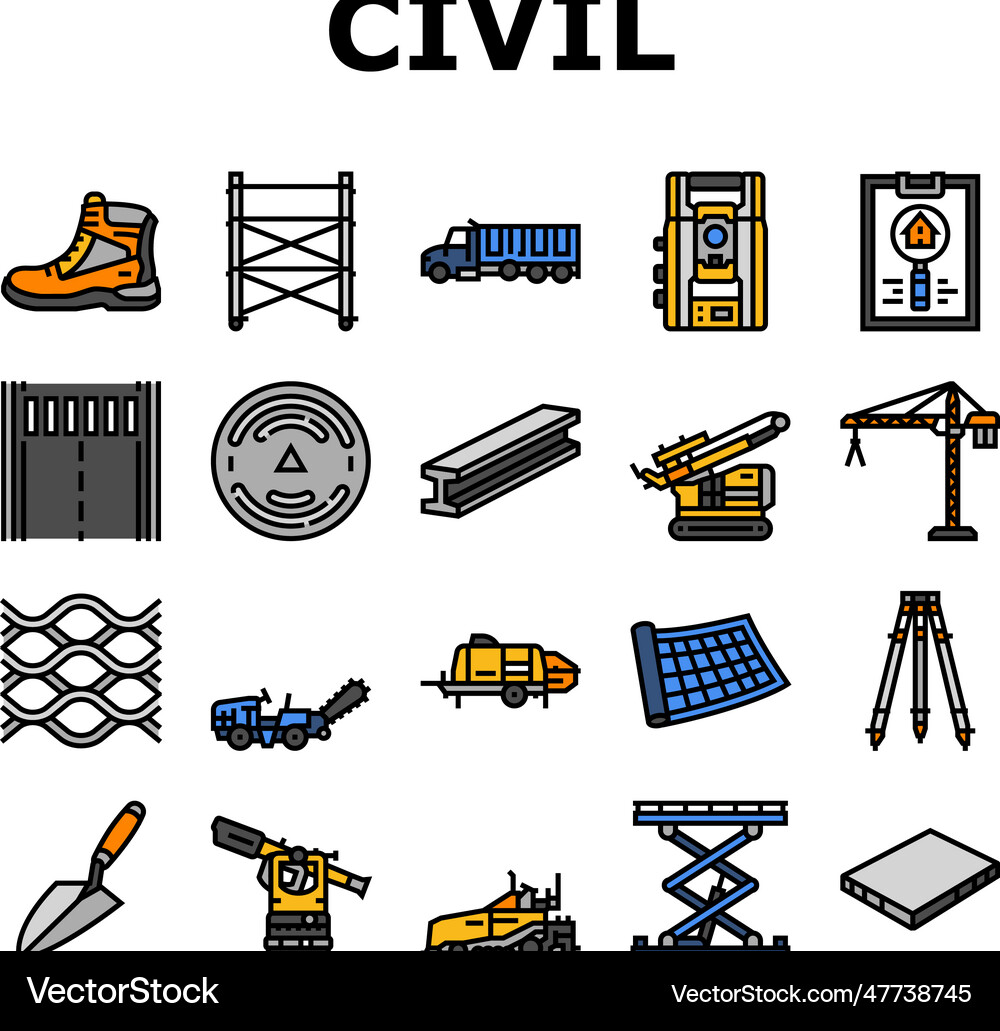 Civil engineer industry building icons set Vector Image