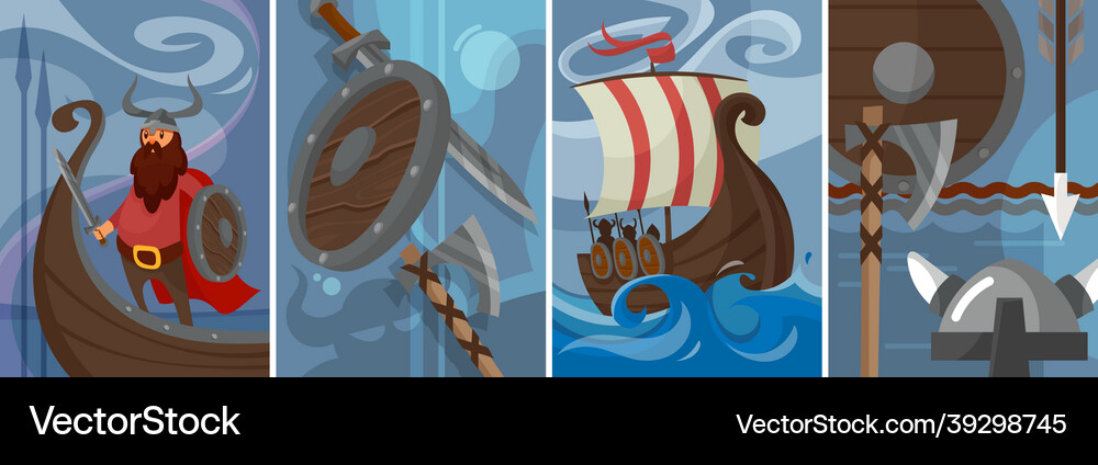 Collection of viking posters Royalty Free Vector Image