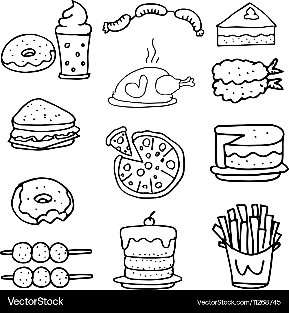 Doodle of food element collection set Royalty Free Vector