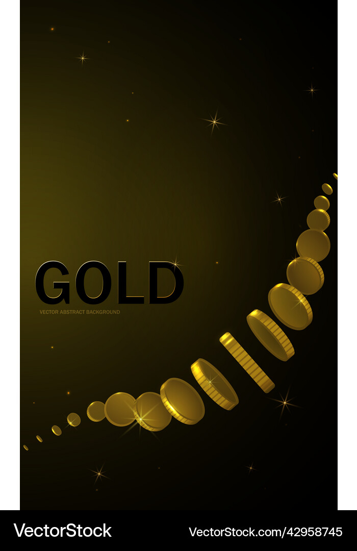 Gold coins on the dark background with text Vector Image