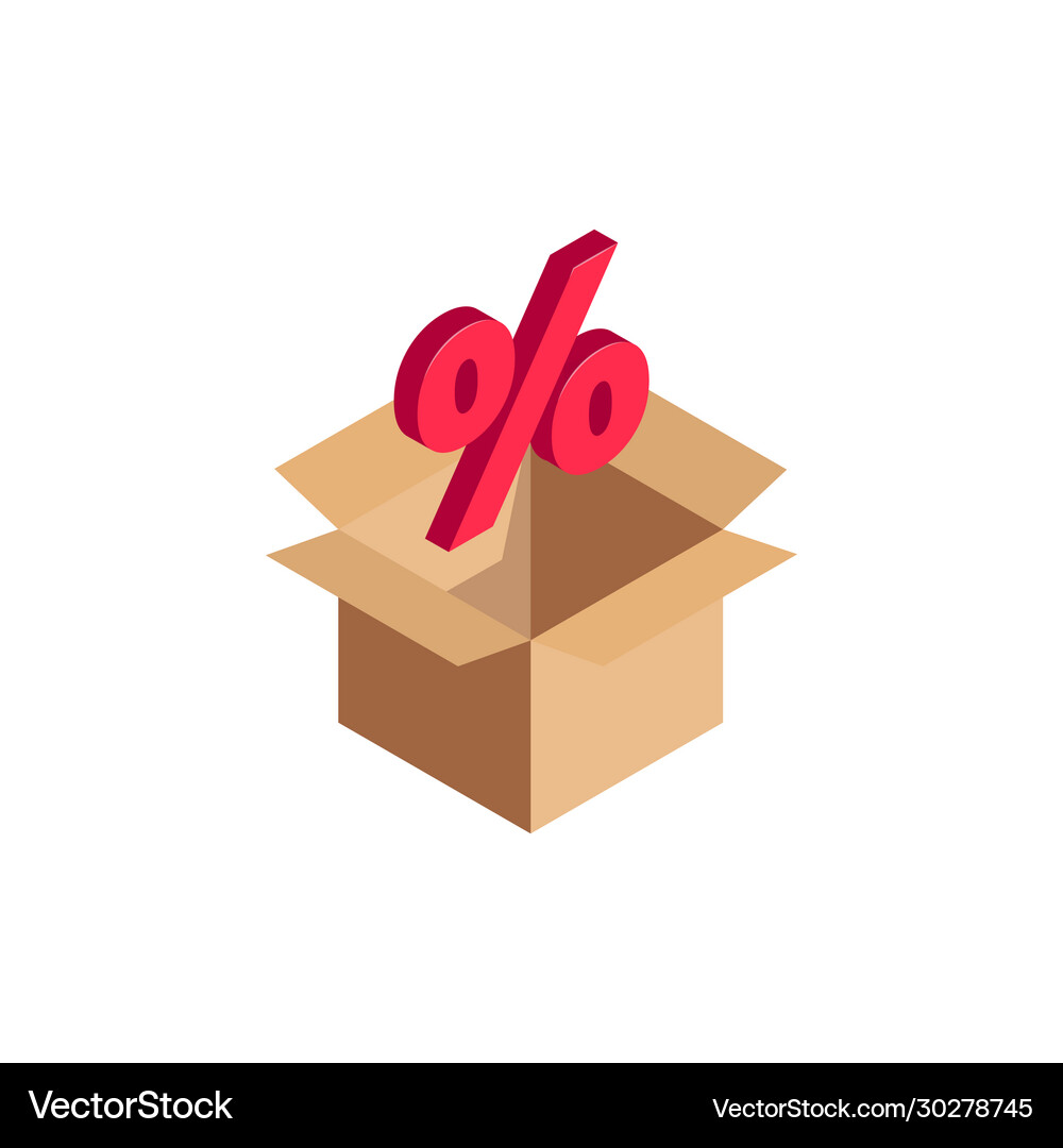 Isometric percent symbol in box Royalty Free Vector Image