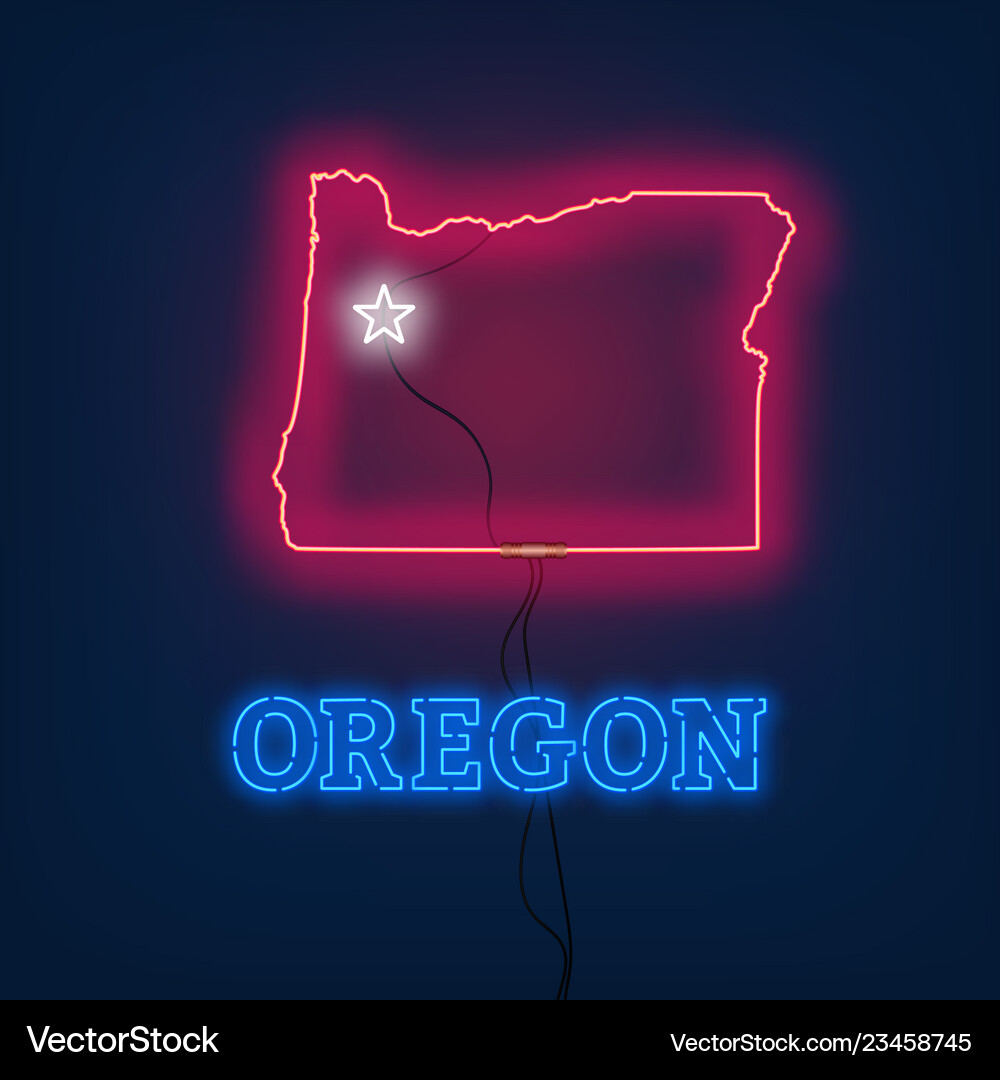 Neon map state of oregon on dark background Vector Image