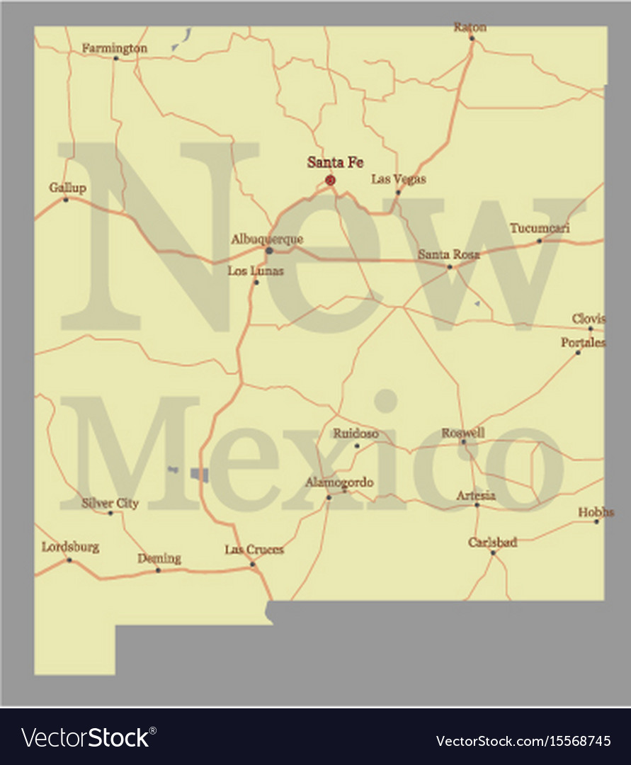 New mexico detailed exact state map Royalty Free Vector