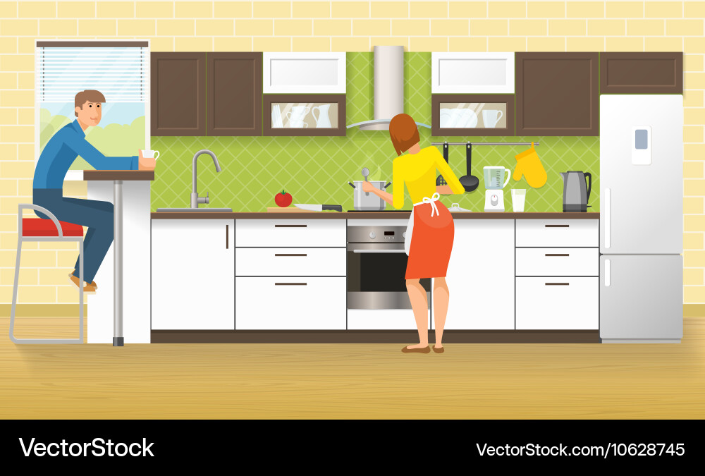 People at kitchen design Royalty Free Vector Image