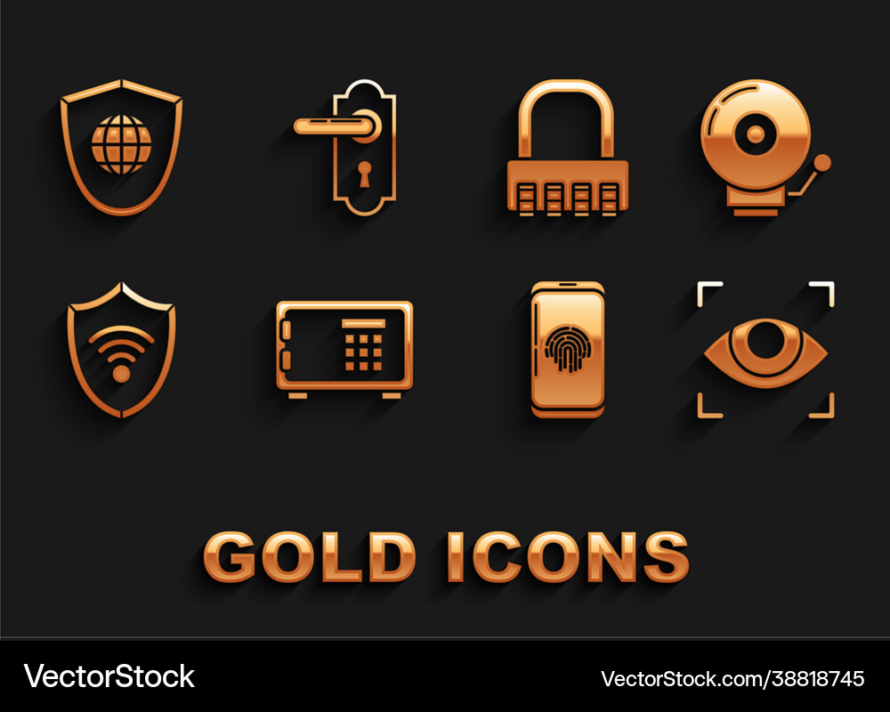 Set safe ringing alarm bell eye scan smartphone Vector Image