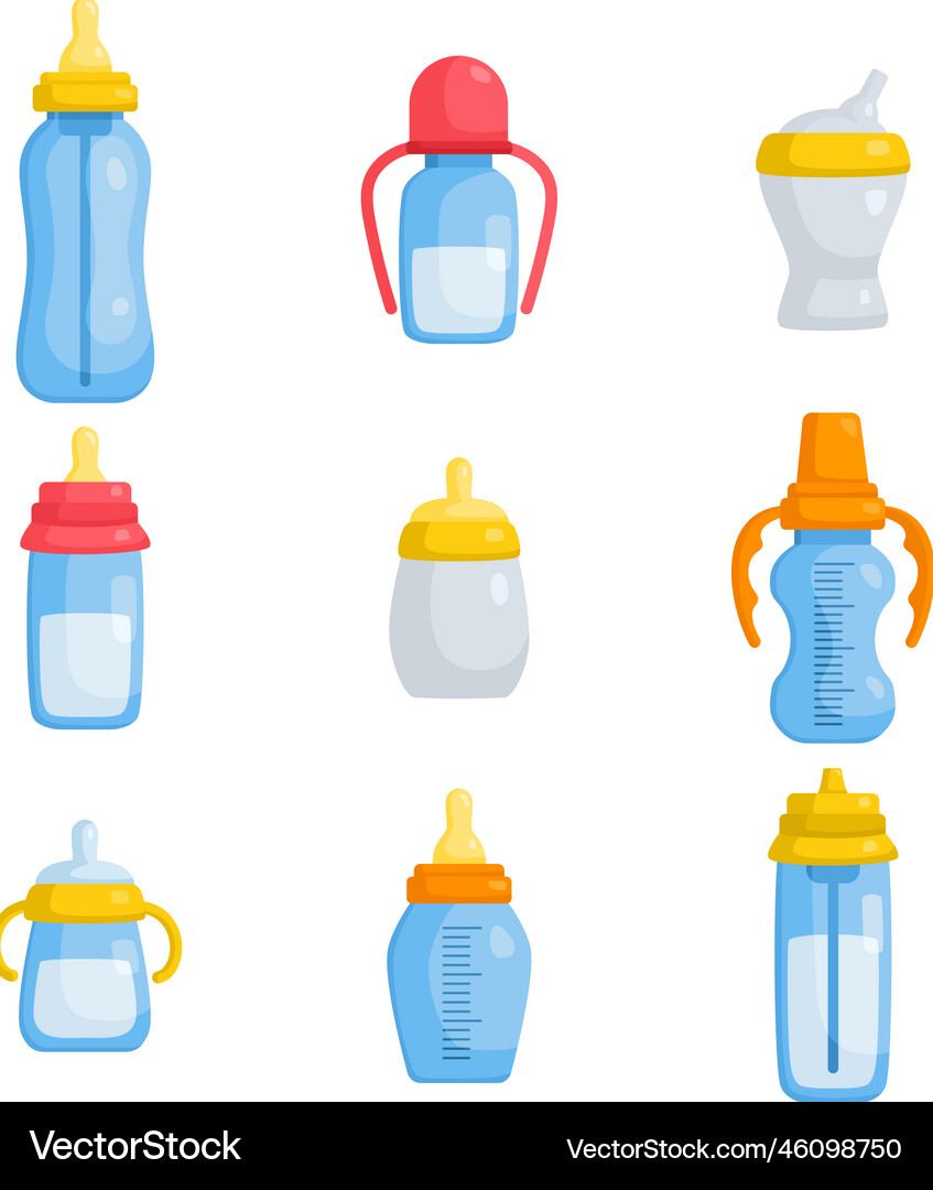Feeding bottle set cartoon Royalty Free Vector Image