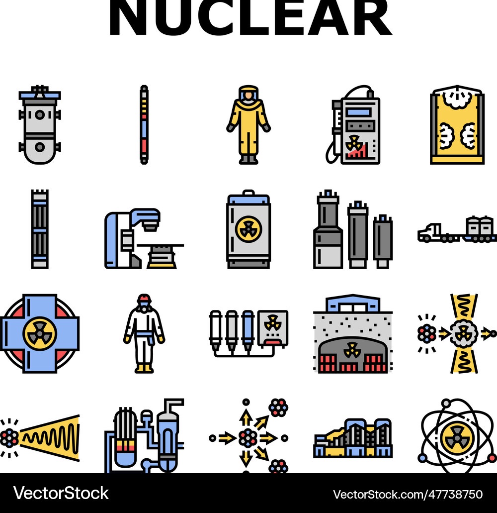Nuclear engineer energy power icons set Royalty Free Vector