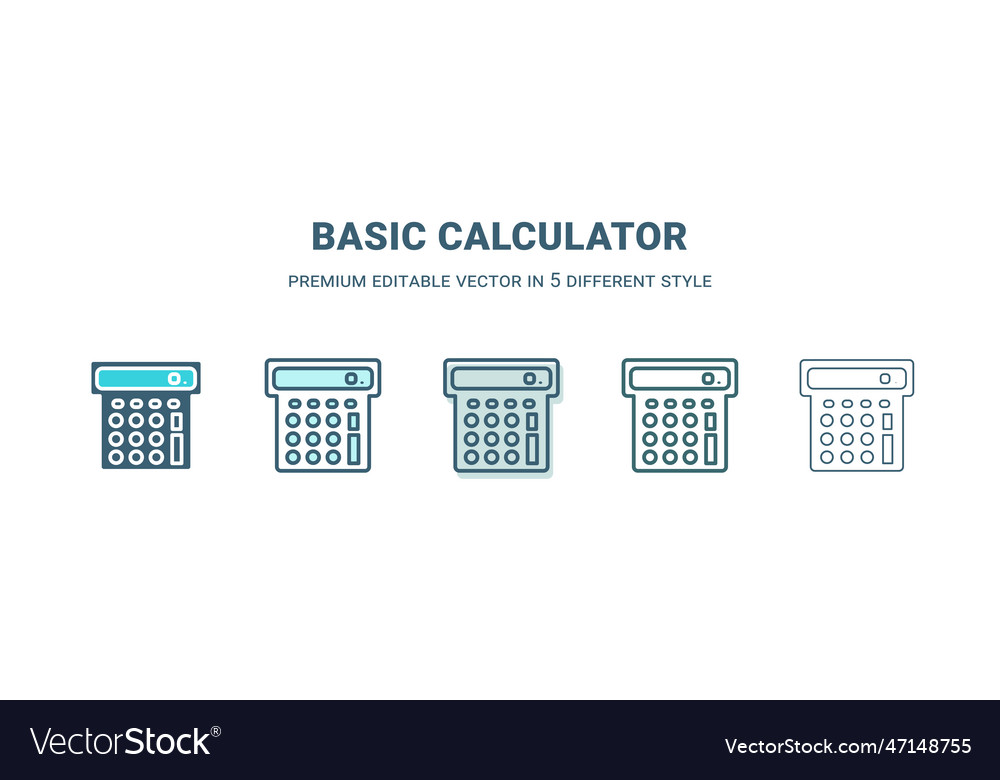 Basic calculator icon in 5 different style Vector Image Basic calculator icon in 5 different style Vector Image