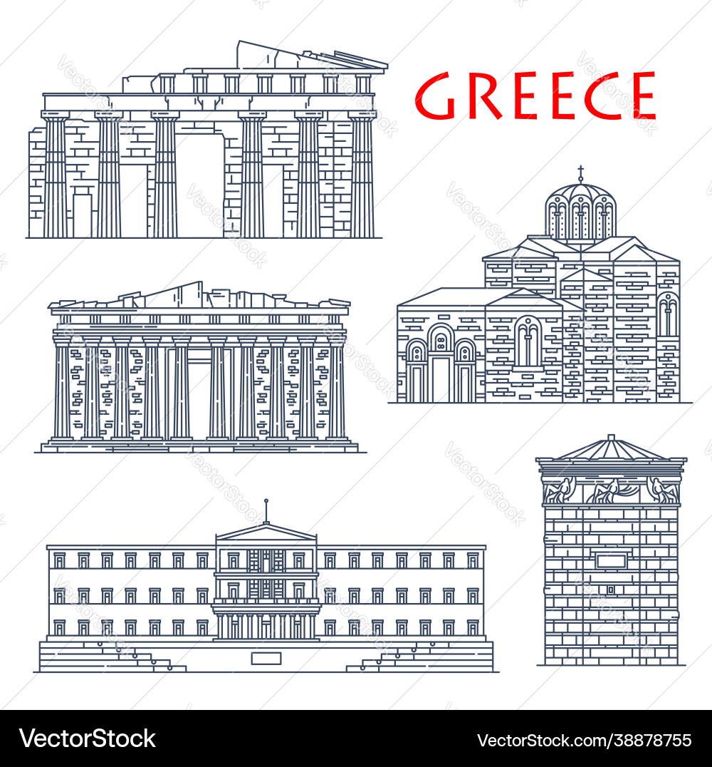 Greece architecture athens buildings landmarks Vector Image