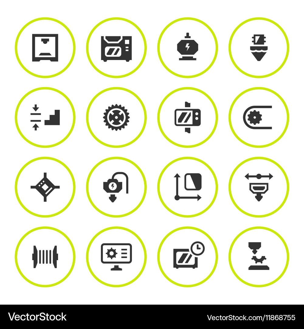 Set round icons 3d printing Royalty Free Vector Image