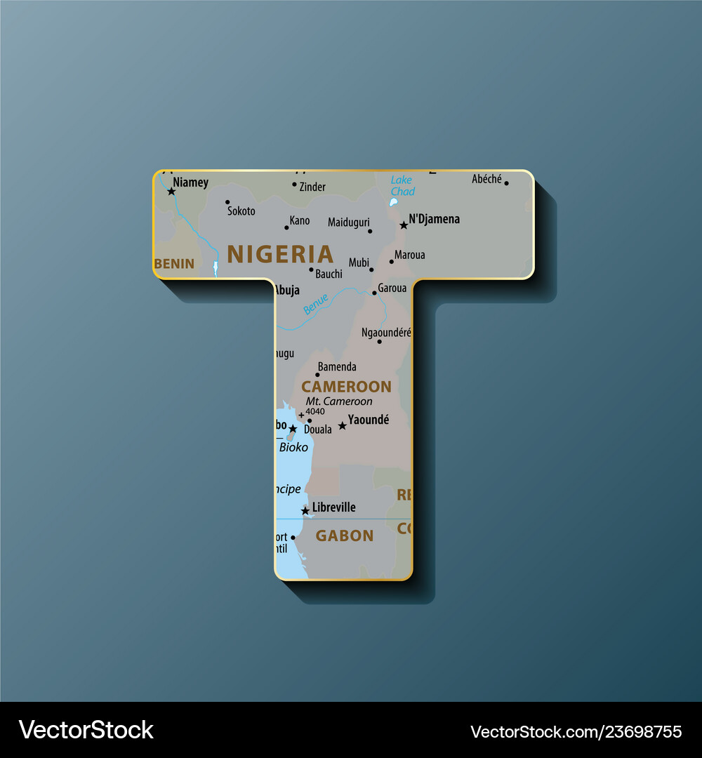 Uppercase letter t with map to use monograms Vector Image