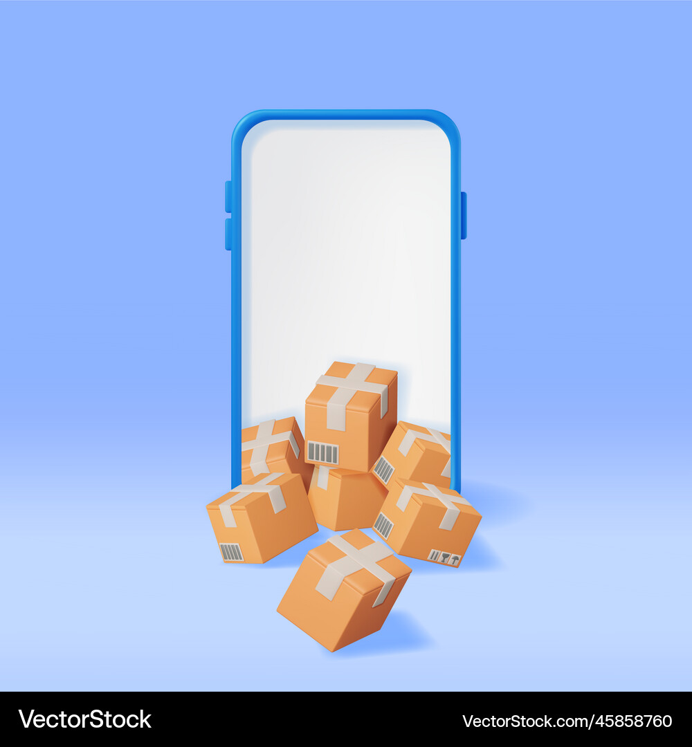 3d carton packaging box in smartphone isolated Vector Image