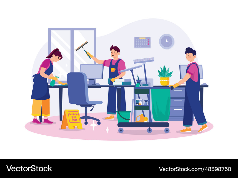 Cleaning team with professional equipment Vector Image