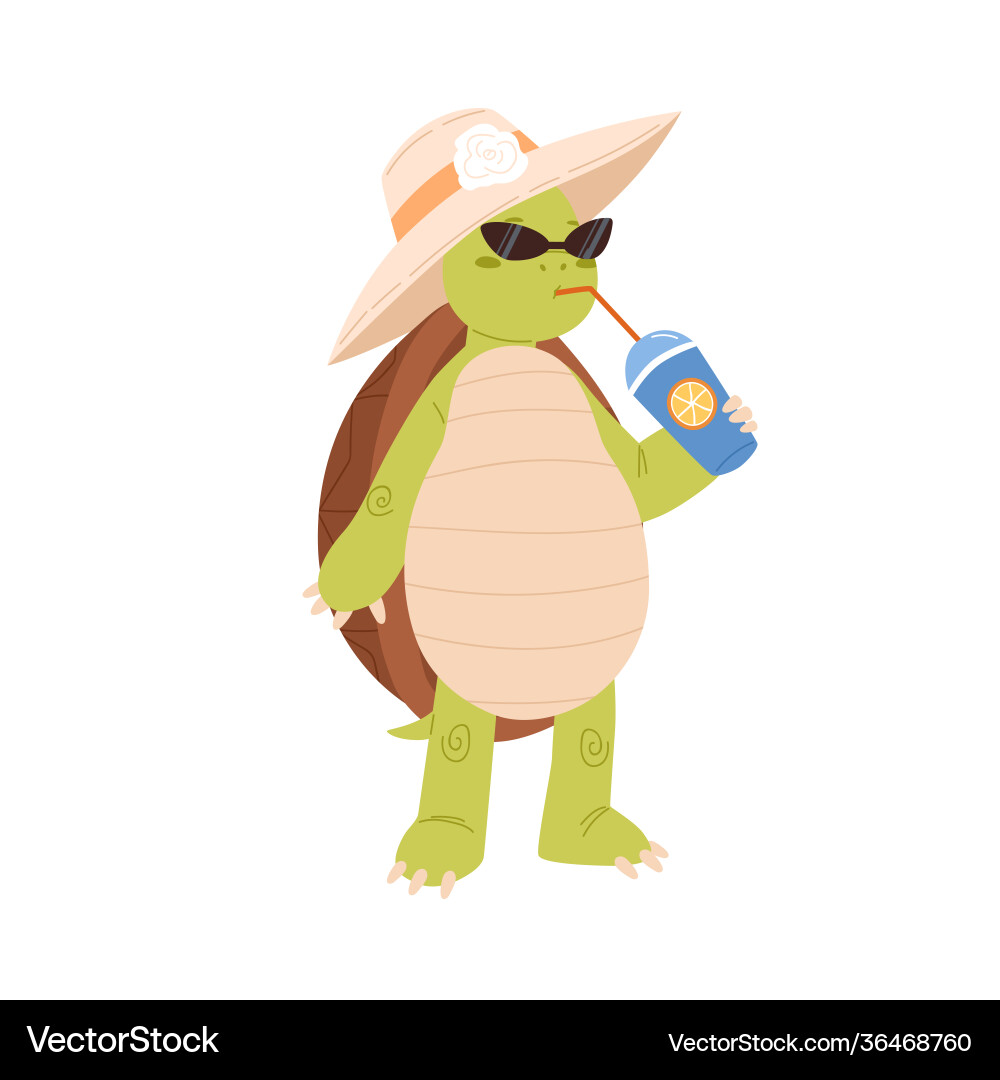 Cute and funny turtle drinking cocktail cool Vector Image