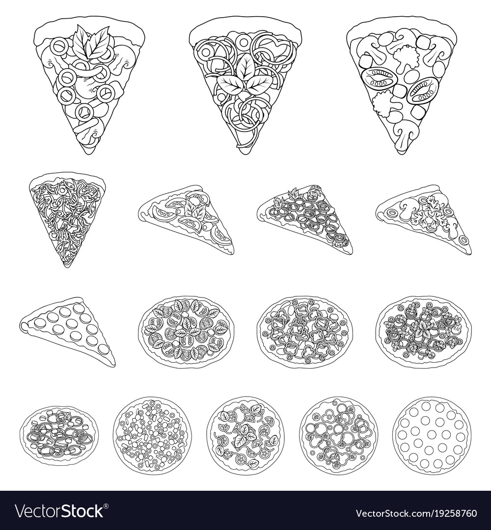 Different pizza outline icons in set collection Vector Image