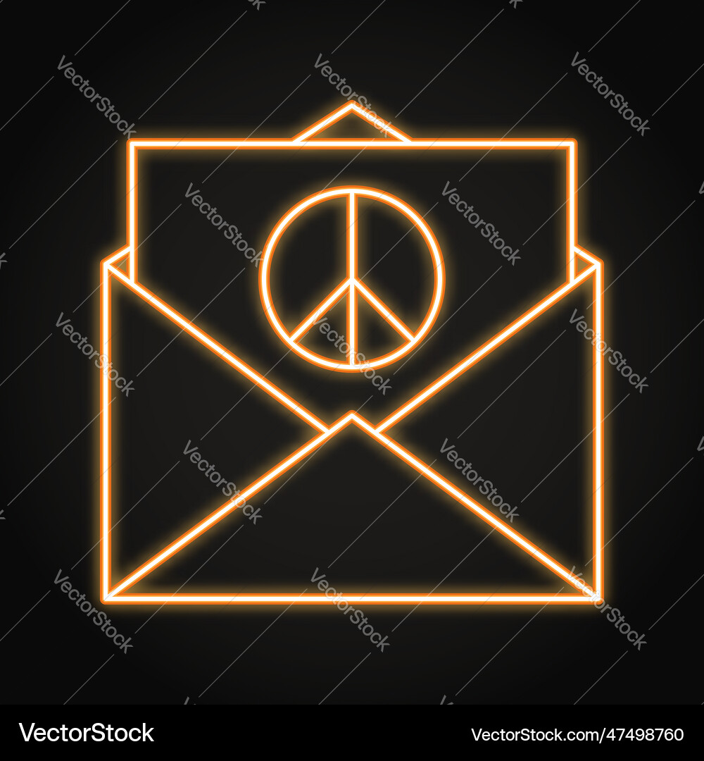 Mail with peace sign neon icon Royalty Free Vector Image