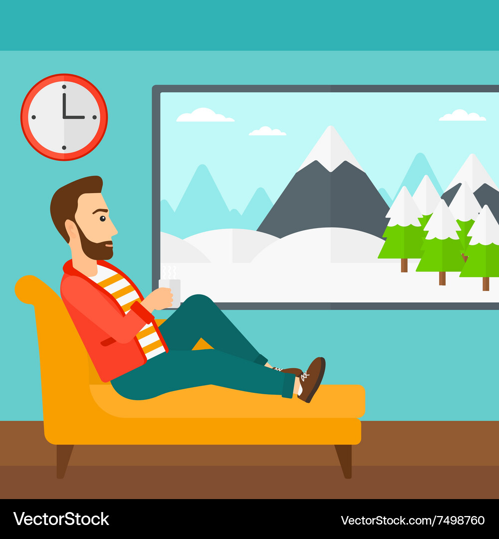 Man lying with cup of tea Royalty Free Vector Image