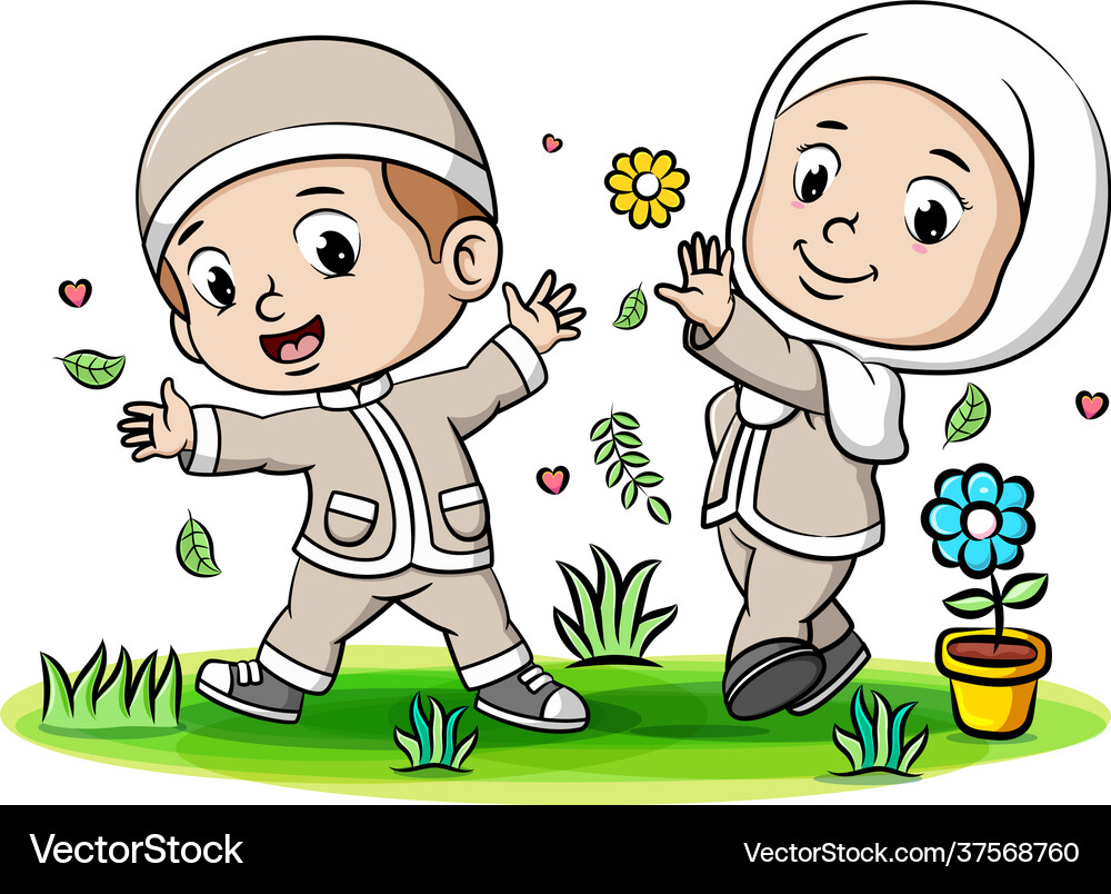 Moslem children are playing together Royalty Free Vector