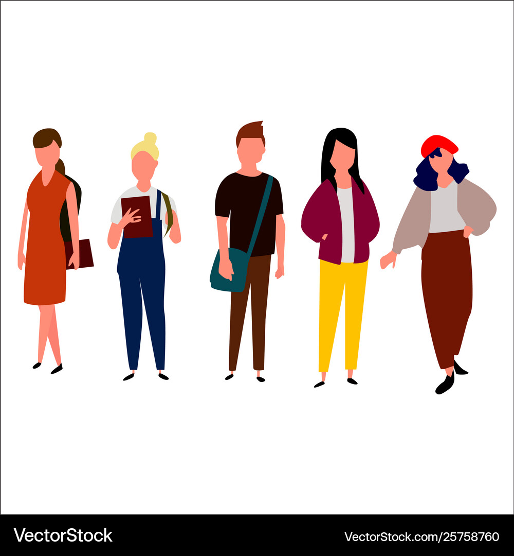 Set teenage standing Royalty Free Vector Image