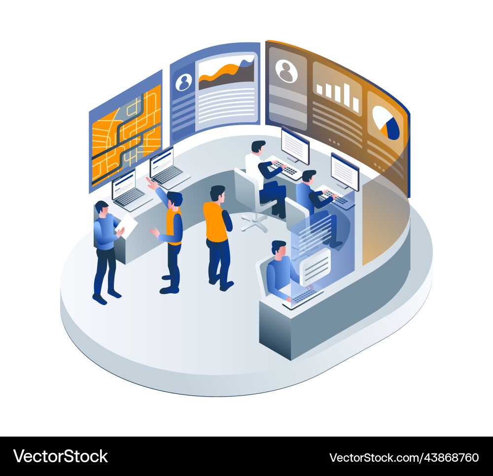 Team works in the control center Royalty Free Vector Image
