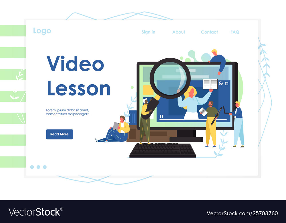 Video lesson website landing page design Vector Image
