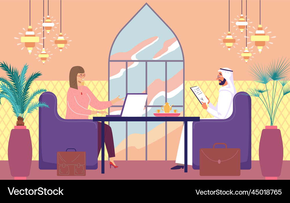 Business meeting at restaurant Royalty Free Vector Image